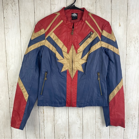 Marvel | Jackets & Coats | Captain Marvel Faux Leather Jacket Womans ...